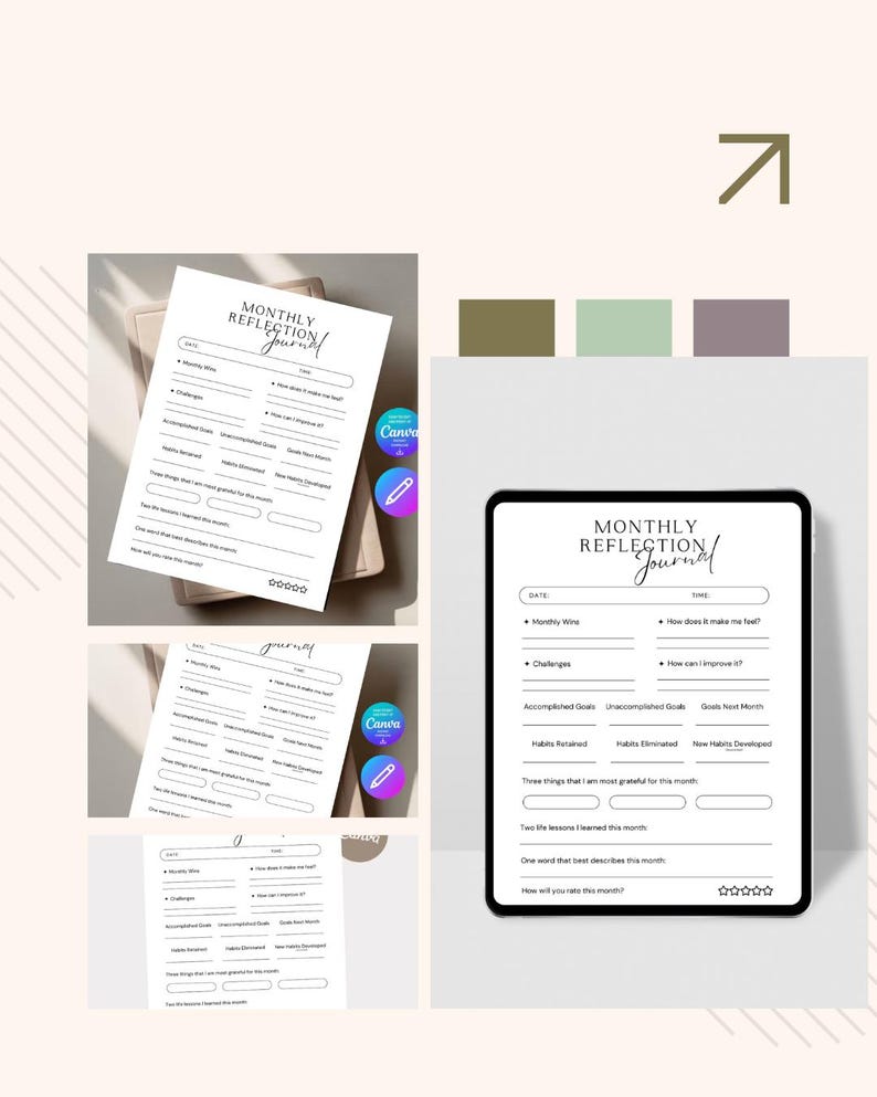 Monthly Reflection Journal Template | Wins Goals Habits Tracker ...