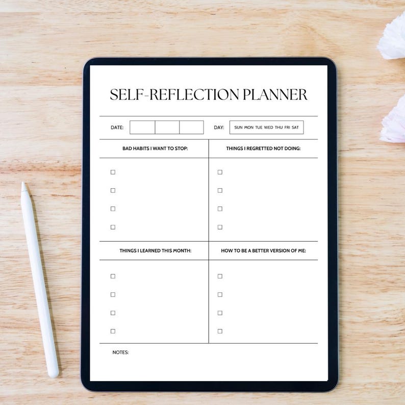 Self Reflection Planner Template | Daily Personal Growth Journal ...