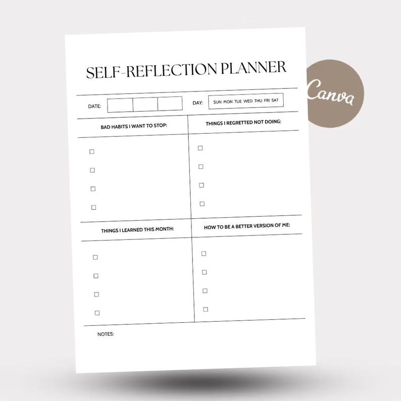 Self Reflection Planner Template | Daily Personal Growth Journal ...