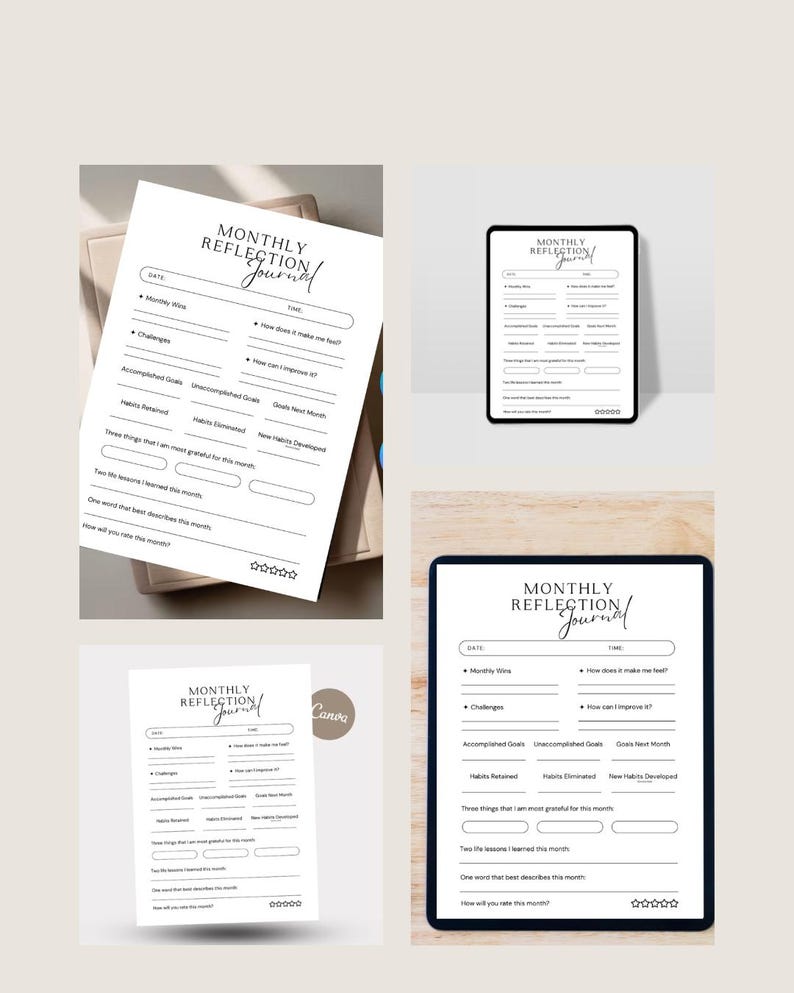 Monthly Reflection Journal Template | Wins Goals Habits Tracker ...