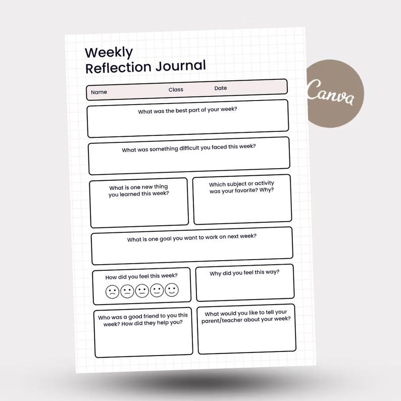Weekly Reflection Journal Template | Student Class Feelings Tracker ...