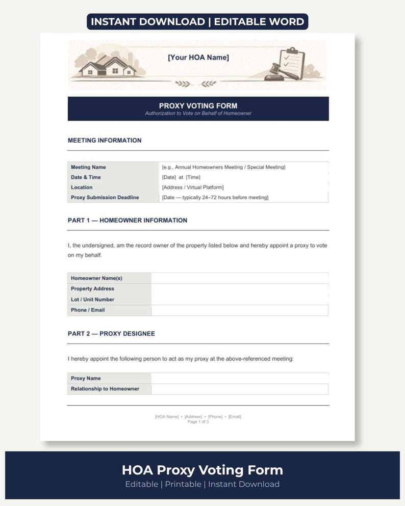 HOA Complete Document Bundle | 13 Editable Word Templates | Instant ...