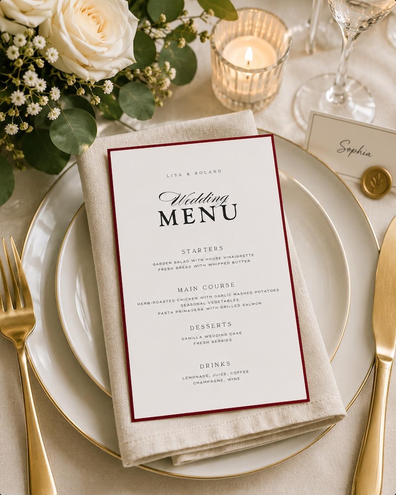 Editable Wedding Menu Template, Modern Minimalist Reception Dinner Card ...