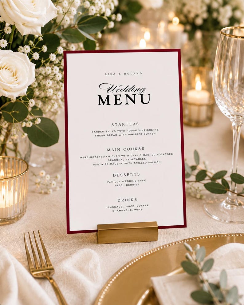 Editable Wedding Menu Template, Modern Minimalist Reception Dinner Card ...