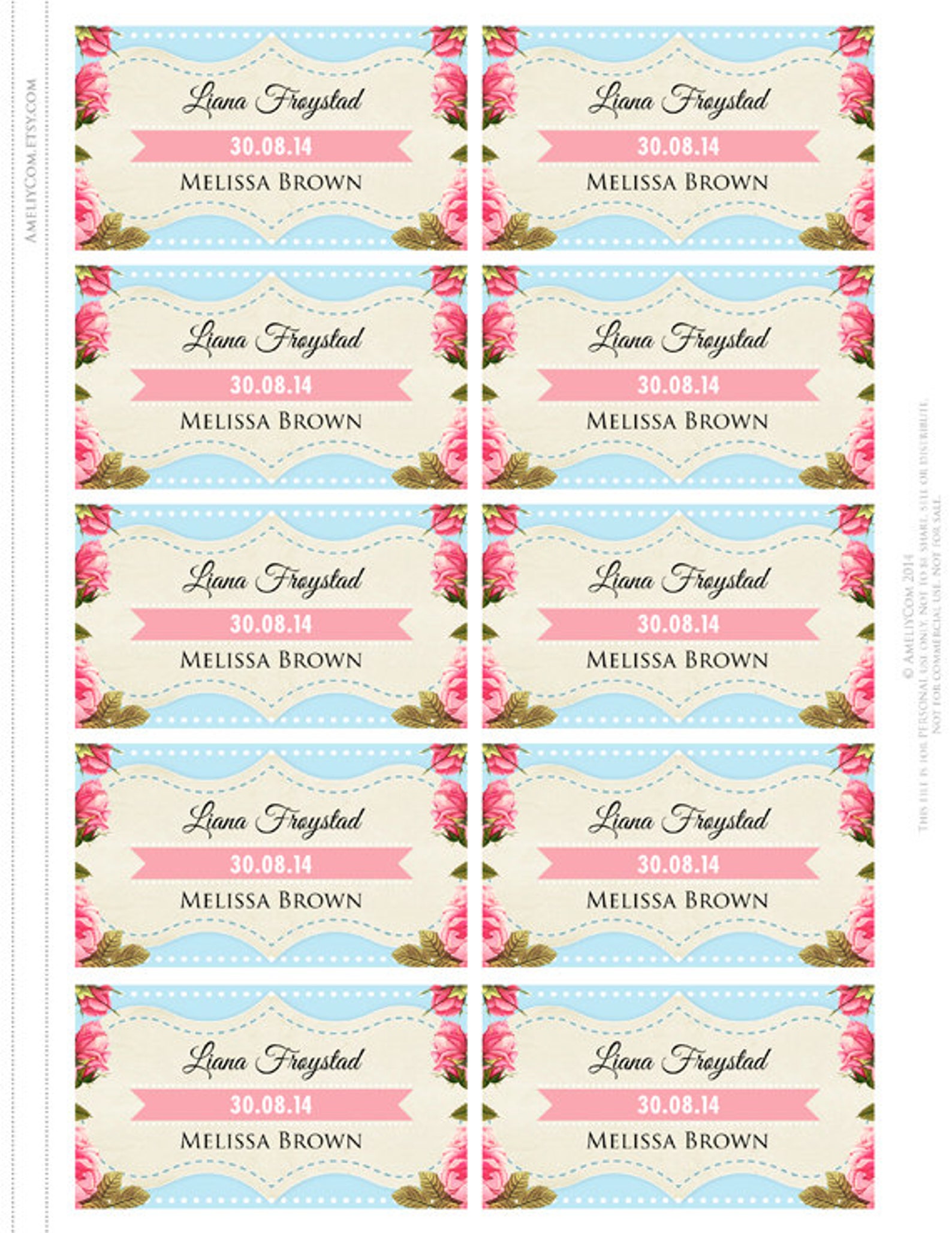 Printable Place Card Instant Download Vintage Teal or Blue & | Etsy