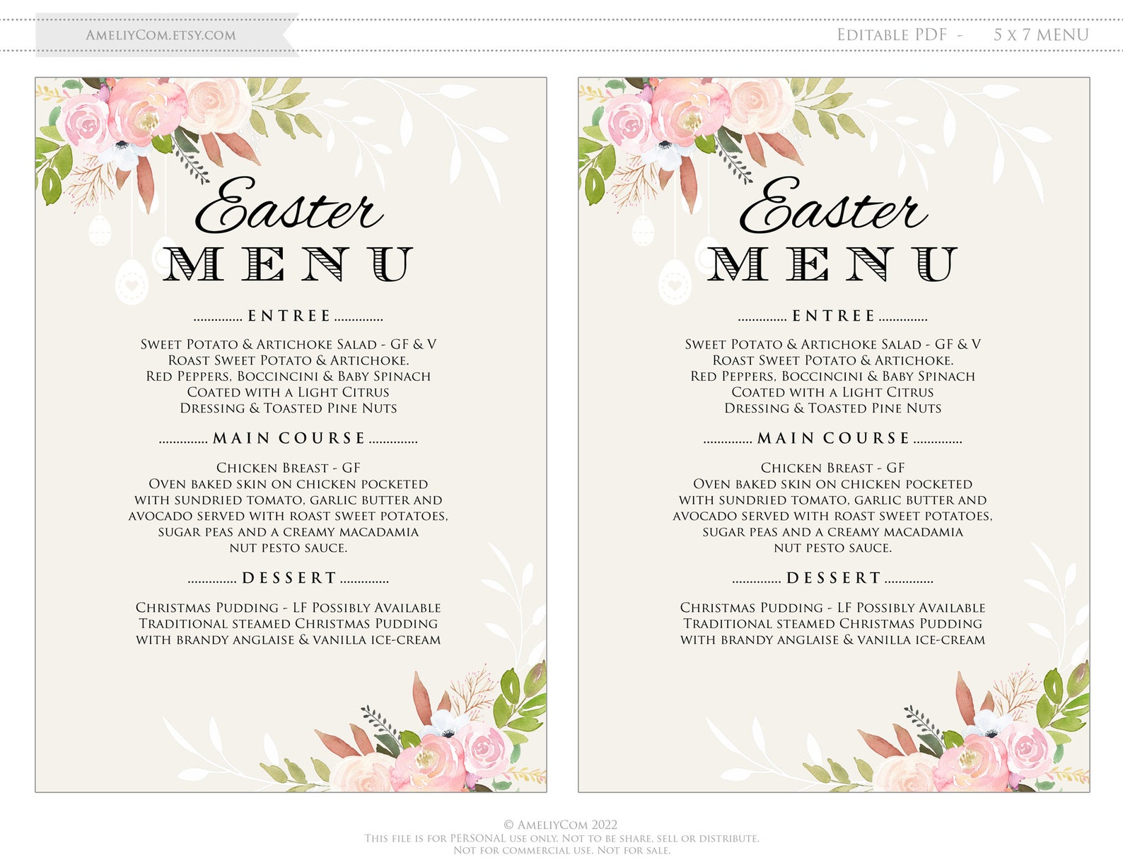 Easter Menu Printable Easter Dinner Menu Rustic Easter Menu - Etsy