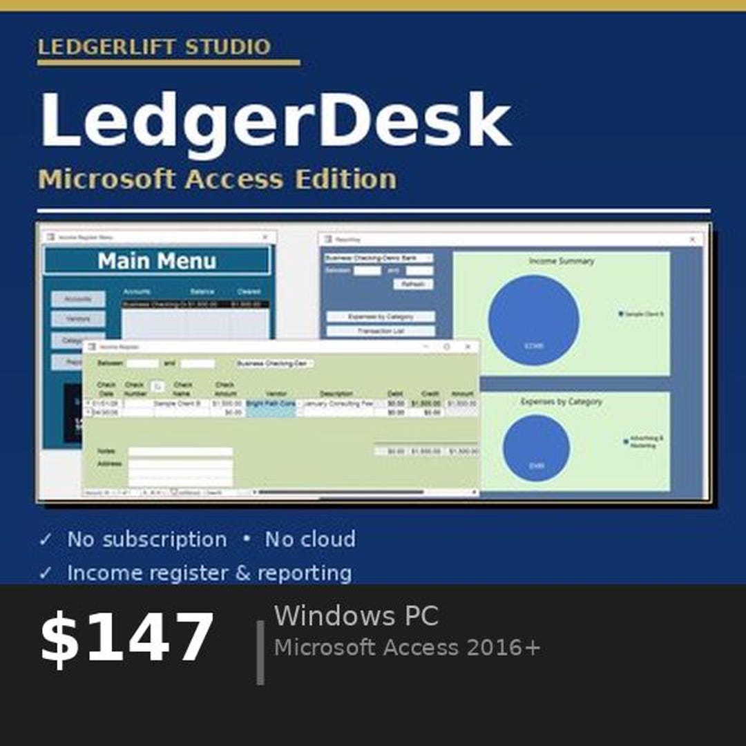 Microsoft Access Bookkeeping Database for Small Business — Ledgerdesk ...