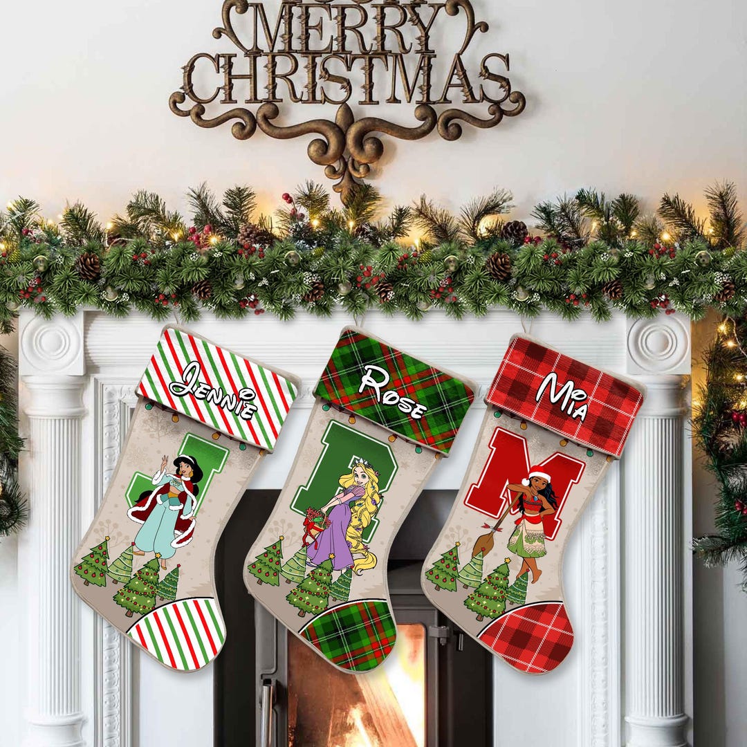 Customized Name Disney Princess Christmas Stocking, Christmas Princess ...