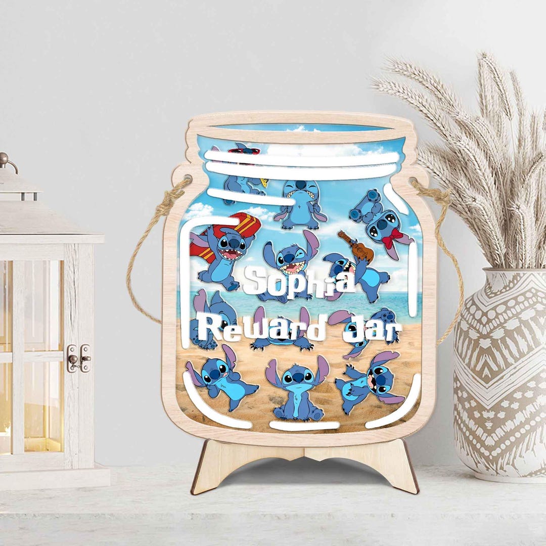 Personalized Disney Stitch Reward Jar, Custom Kid Name Reward Jar, Lilo ...