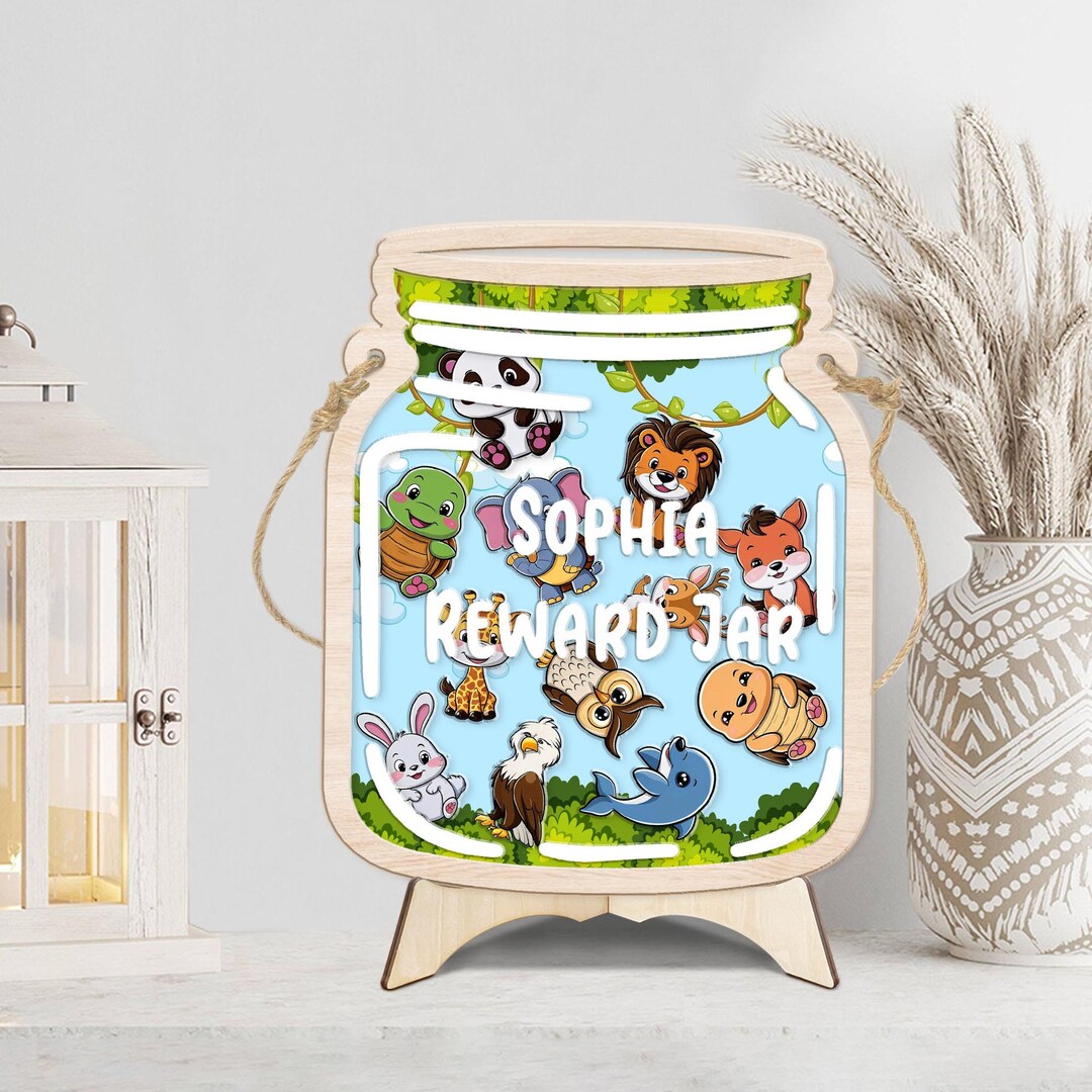 Personalized Zoo Animals Reward Jar, Custom Kid Name Reward Jar ...