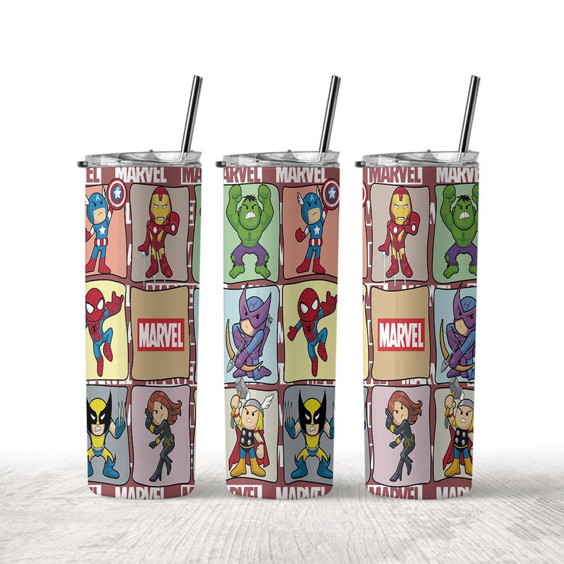 Avengers Characters 20oz Skinny Tumbler Wrap PNG, Marvel Avengers PNG ...