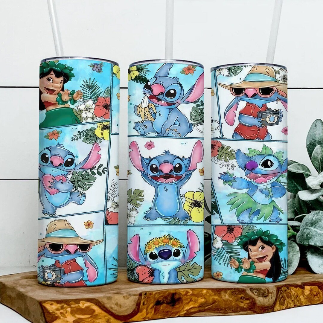 Chibi Lilo and Stitch 20oz Skinny Tumbler Wrap PNG, Stitch Tumbler PNG ...