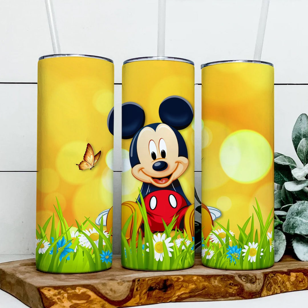Mickey Mouse With Flowers 20oz Skinny Tumbler Wrap PNG, Mickey Tumbler ...