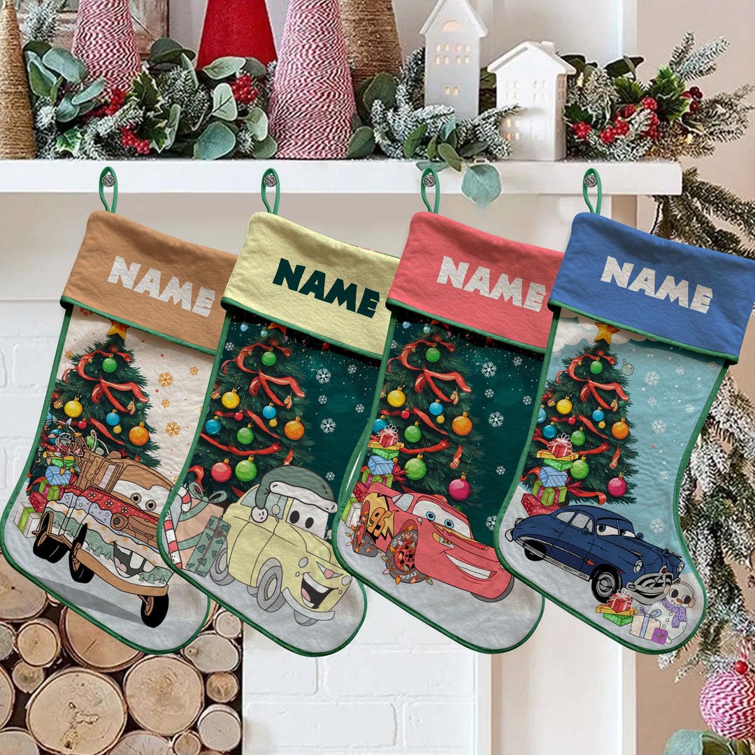 Custom Name Disney Cars Christmas Stocking, Family Christmas Stocking ...
