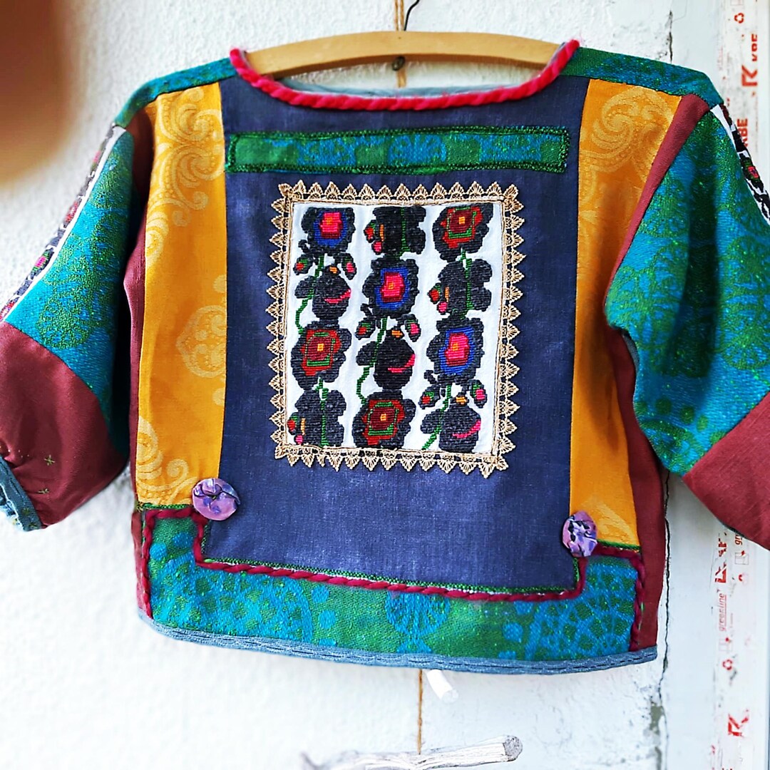 Antique Csango Floral Embroidery Blouse: One-of-a-kind Patchwork, Folk ...