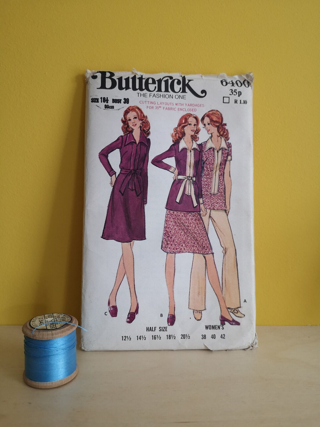 Patrón de costura vintage: Butterick 6400, conjunto de vestido, top ...