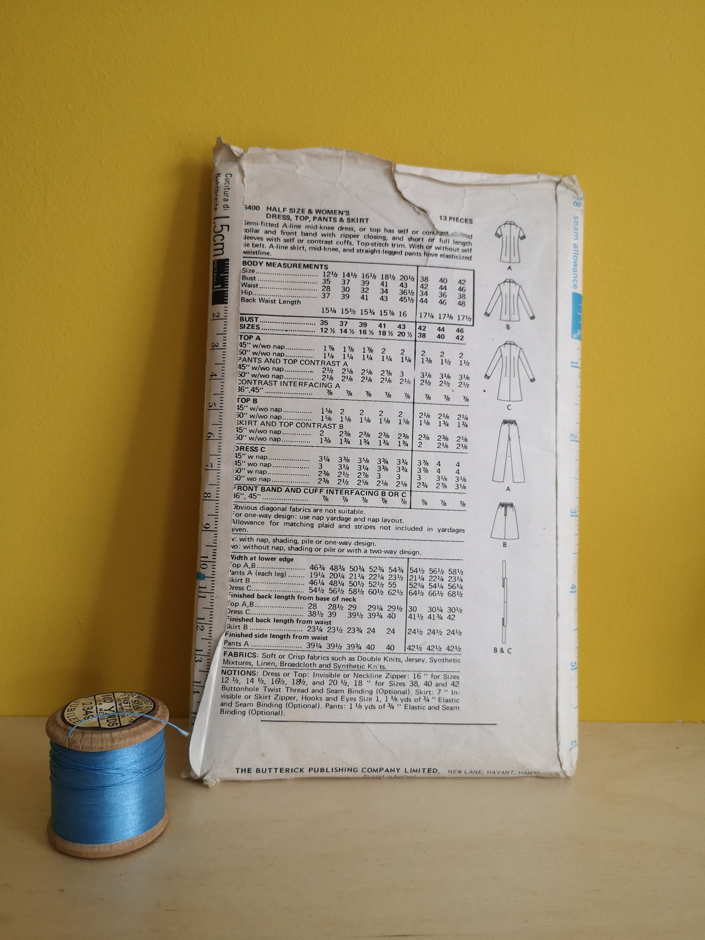 Patrón de costura vintage: Butterick 6400, conjunto de vestido, top ...