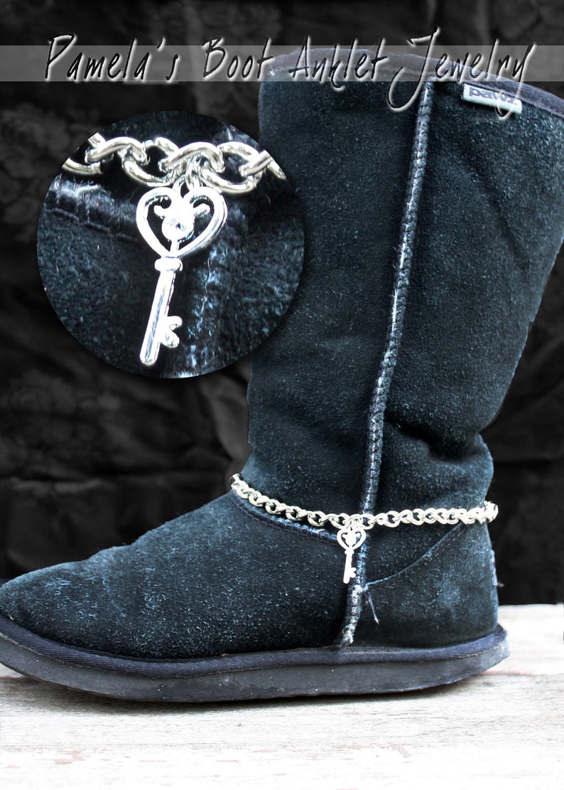 Boot Anklet Jewelry Silver Chain With Rhinestone Key - Etsy