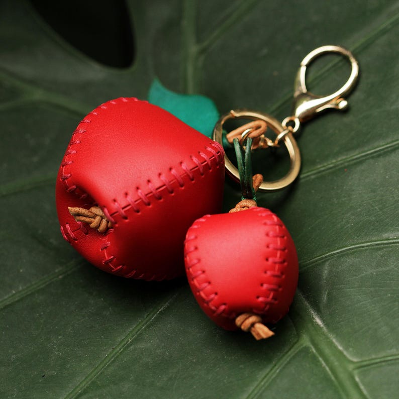 Handmade Leather Red Apple Keychain: Cowhide Bag Charm - Etsy