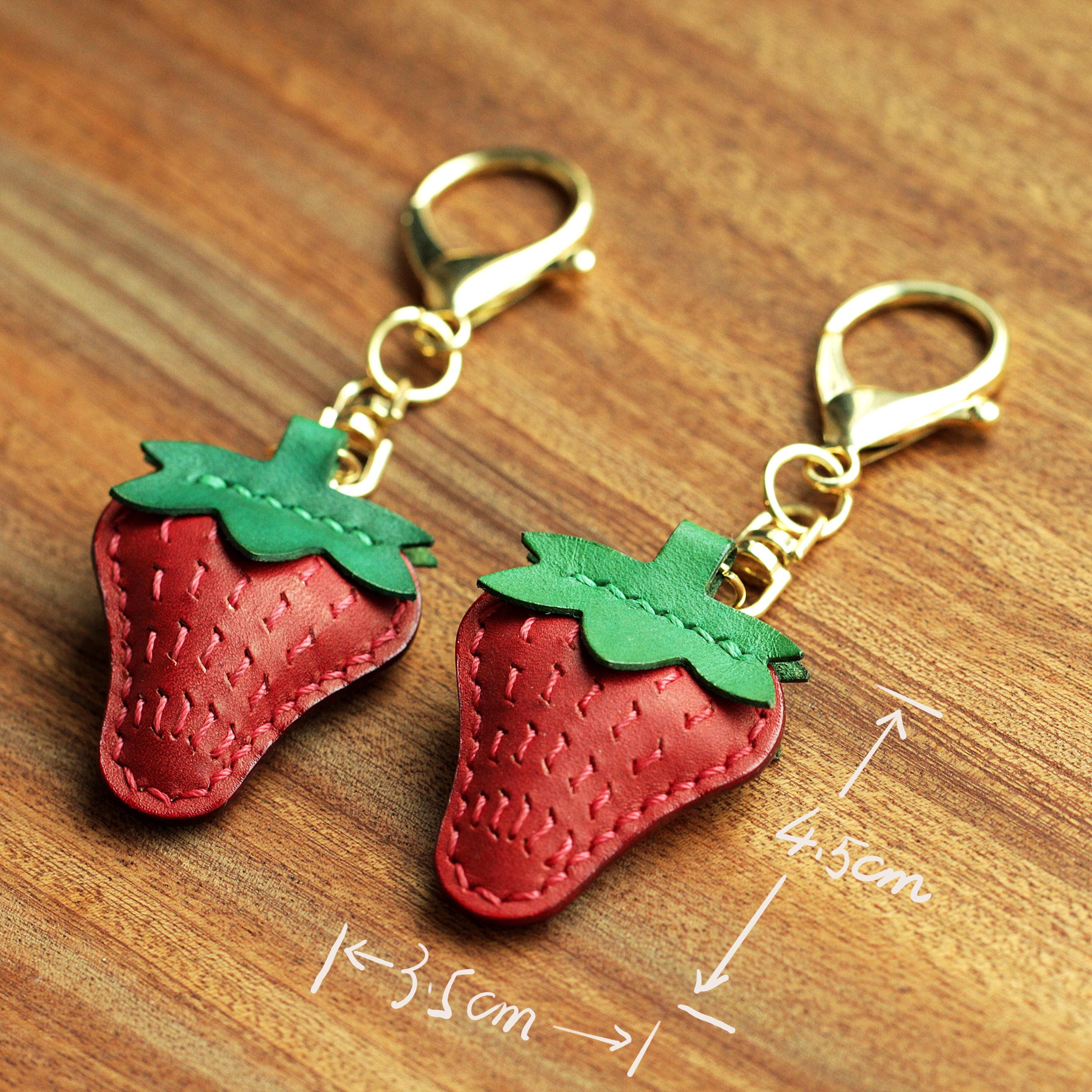 100% Handmade Cute Keychain Leather Strawberry Keychain Bag Charms ，car ...