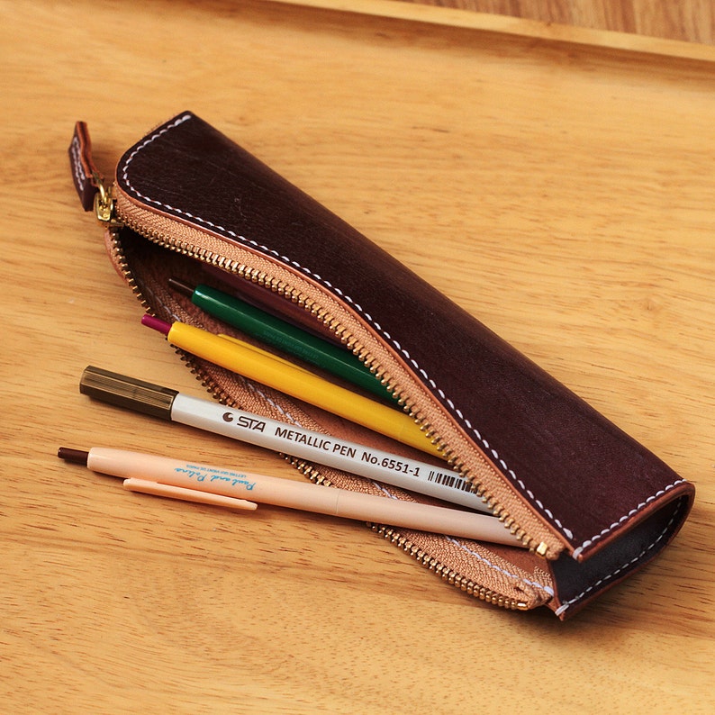 100% Handmade-stitched Leather Pencil Case Multi-pouch Vegetable Tanned ...
