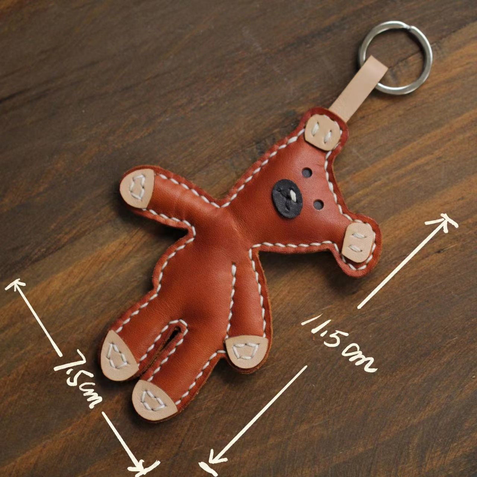 100% Handmade Cute Keychain Leather Mr Bean's Teddy Bear Keychain Bag ...