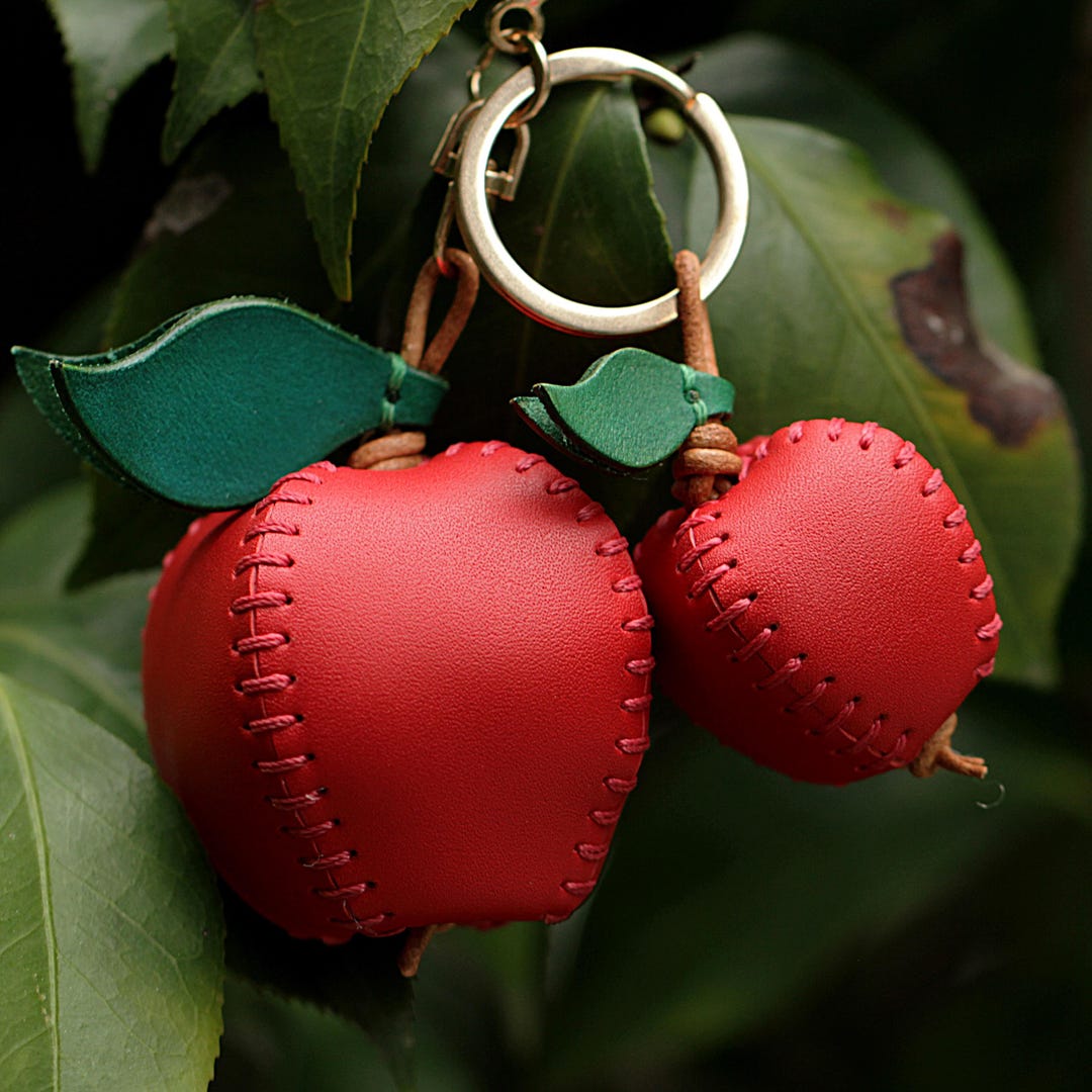 Handmade Leather Red Apple Keychain: Cowhide Bag Charm - Etsy