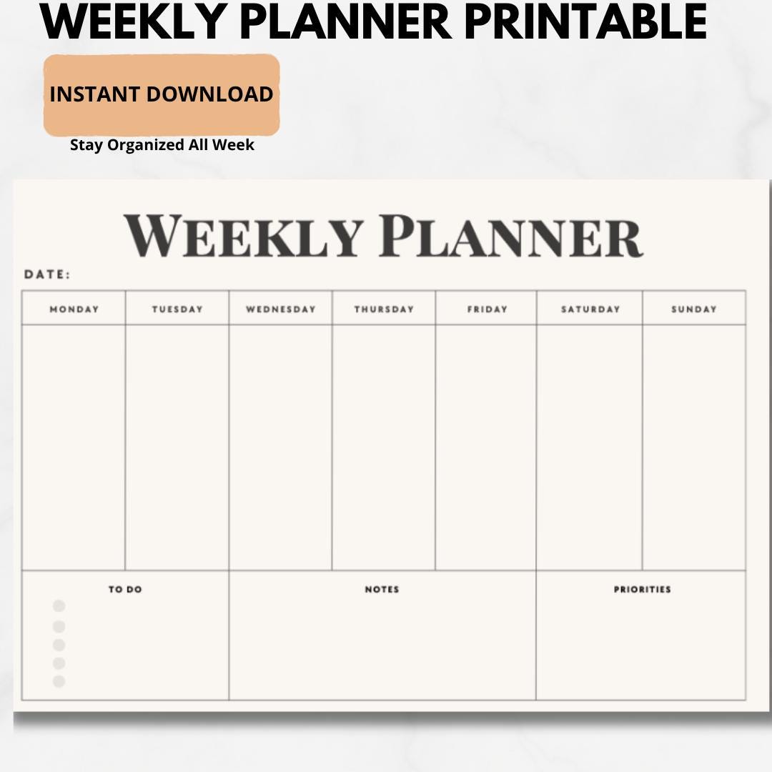 Minimalist Weekly Planner Printable | Undated Schedule Organizer ...