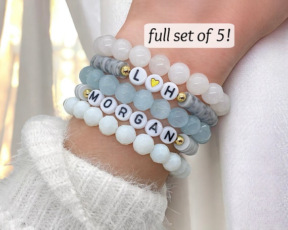 Set of 5 Personalized Beaded Name Bracelets Mama Bracelet Gift Set for Mom Custom Handmade Jewelry For Women