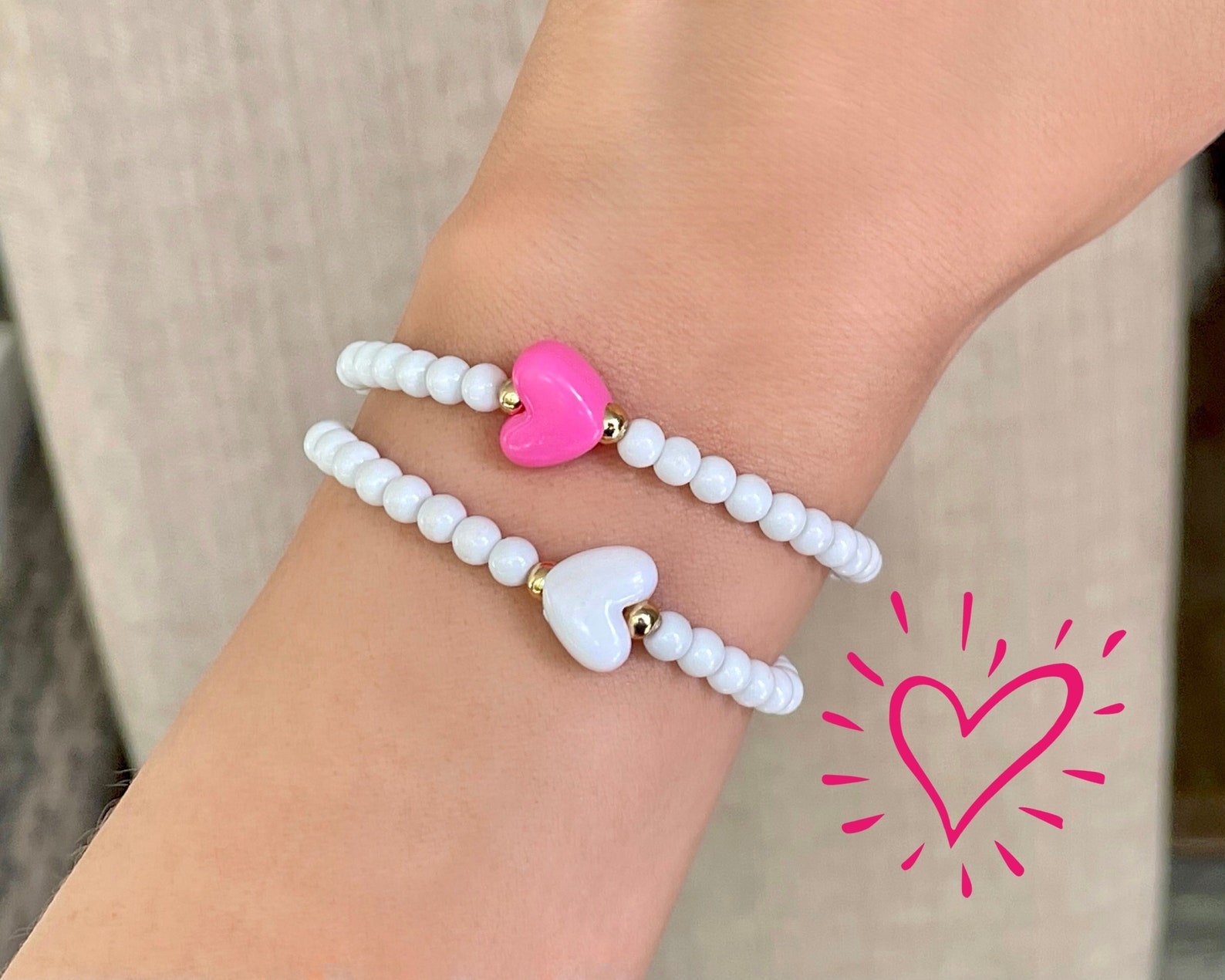 Heart Bead Bracelet Chunky Heart Emoji Bracelets for Kids - Etsy