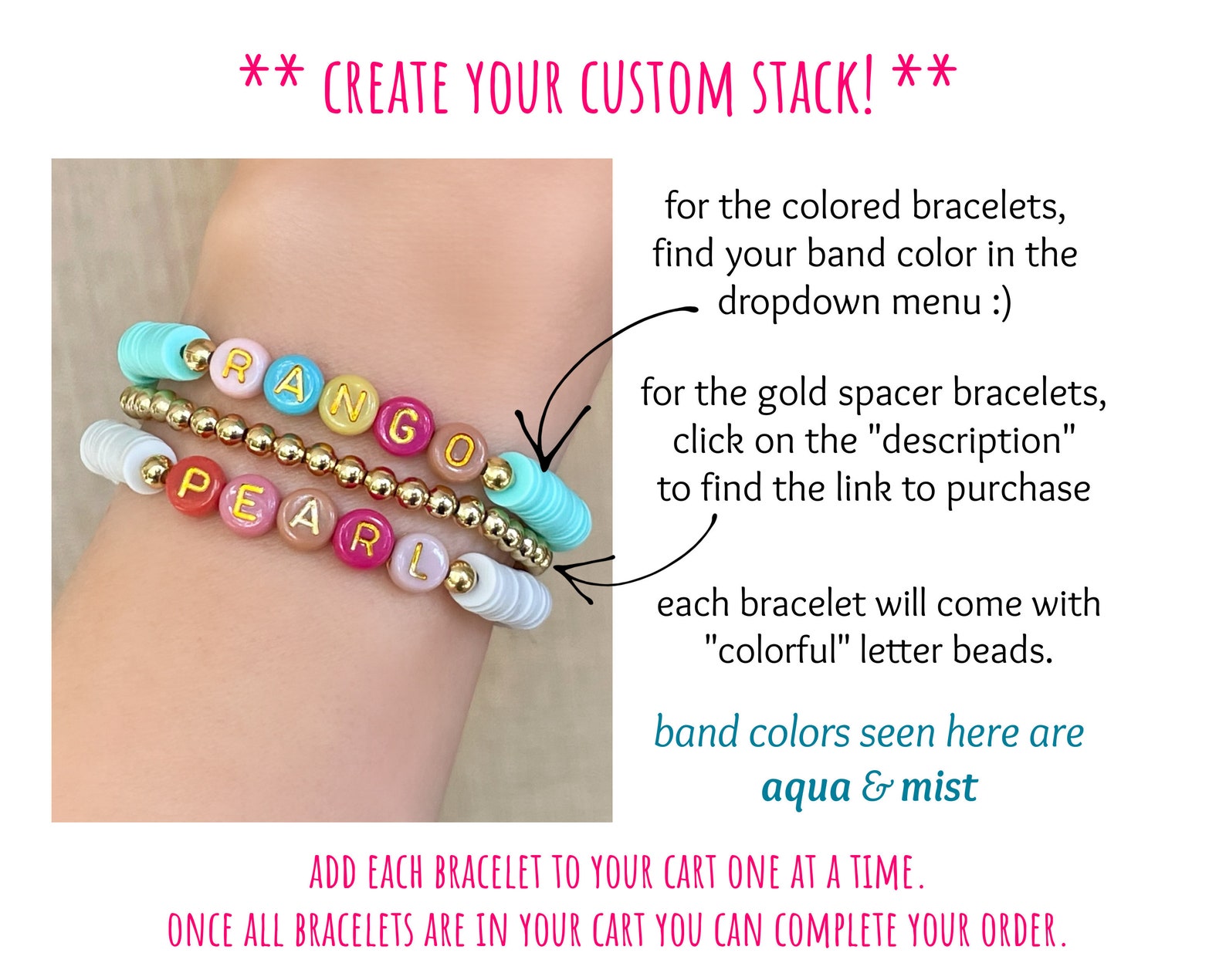 Personalized Colorful Name Bracelets - Custom Word Bracelet Stack ...