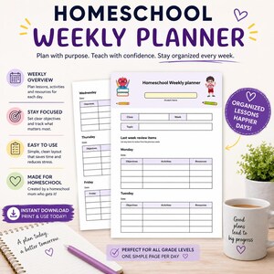 Homeschool Weekly Planner Printable PDF | Lesson Plan Template ...