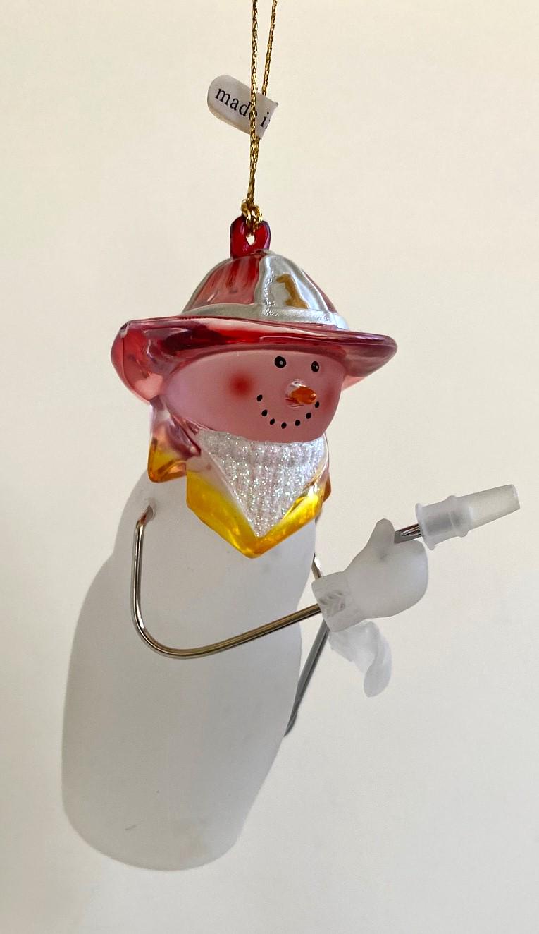 Frosted Glass Fireman Firefighter Snowman Christmas Ornament Vintage ...