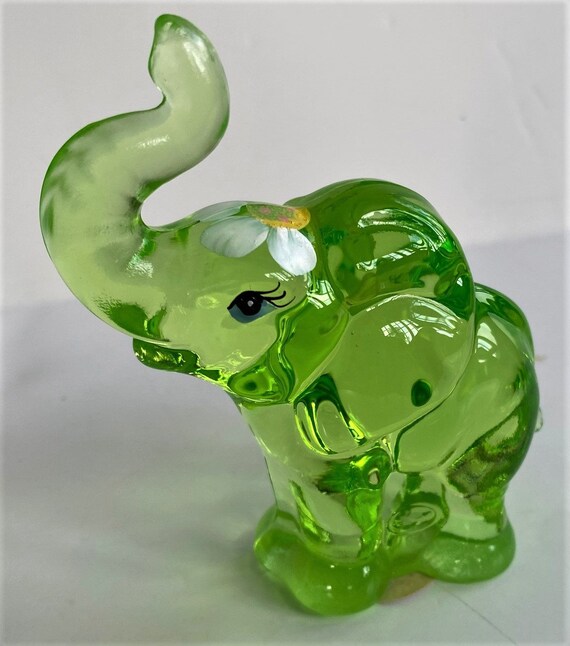 Vintage Fenton Glass Art Elephant Key Lime Green Hand Painted - Etsy