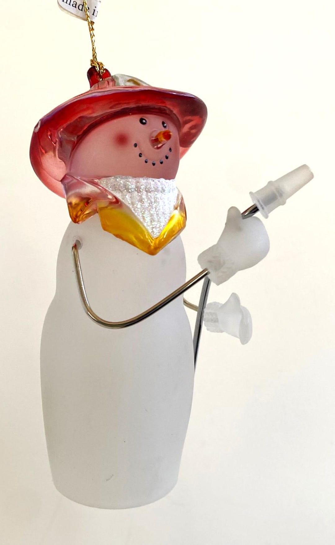 Frosted Glass Fireman Firefighter Snowman Christmas Ornament Vintage ...