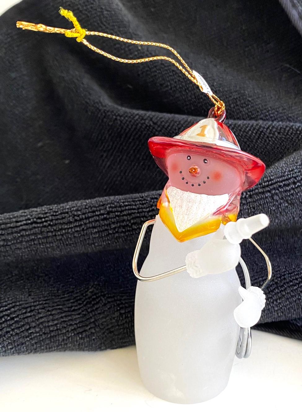 Frosted Glass Fireman Firefighter Snowman Christmas Ornament Vintage ...