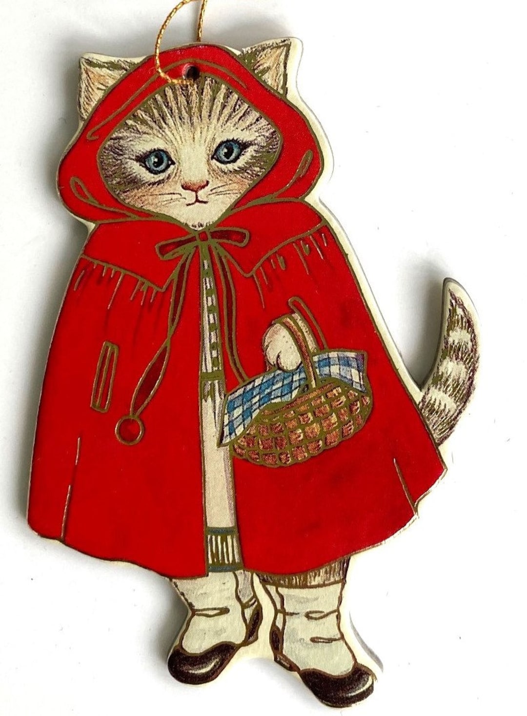 Vintage Little Red Riding Hood Kitten Cat Christmas Ornament Victorian ...