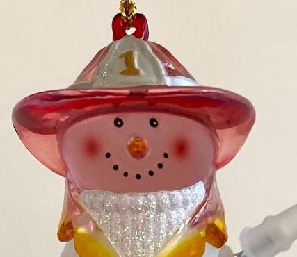 Frosted Glass Fireman Firefighter Snowman Christmas Ornament Vintage ...