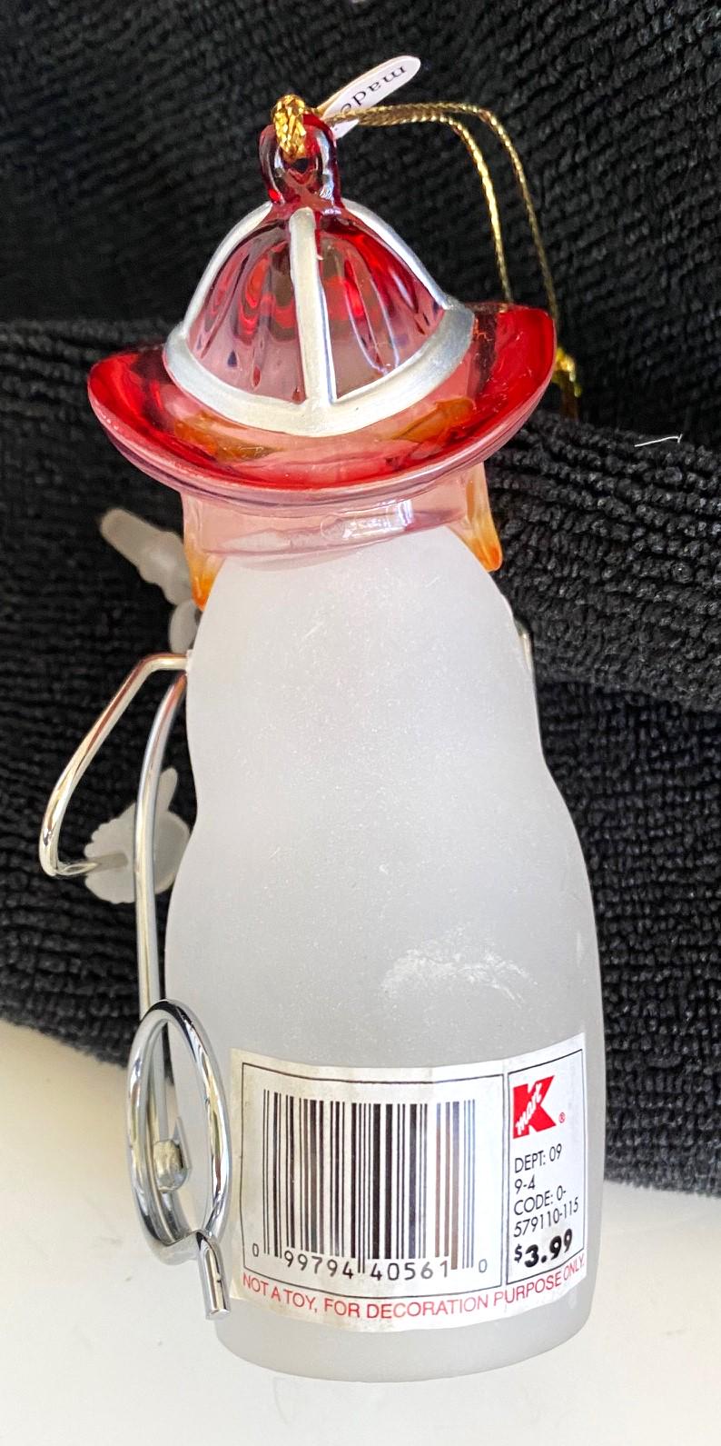 Frosted Glass Fireman Firefighter Snowman Christmas Ornament Vintage ...