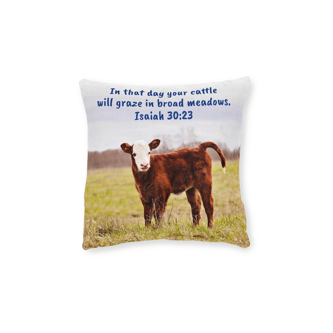 Hereford Baby Cow Bible Quote Farmhouse Decor Square Pillow - White ...