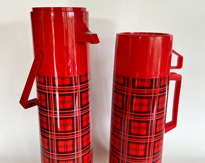 Two Vintage 70s ALADDIN Plaid Thermos Set - Etsy