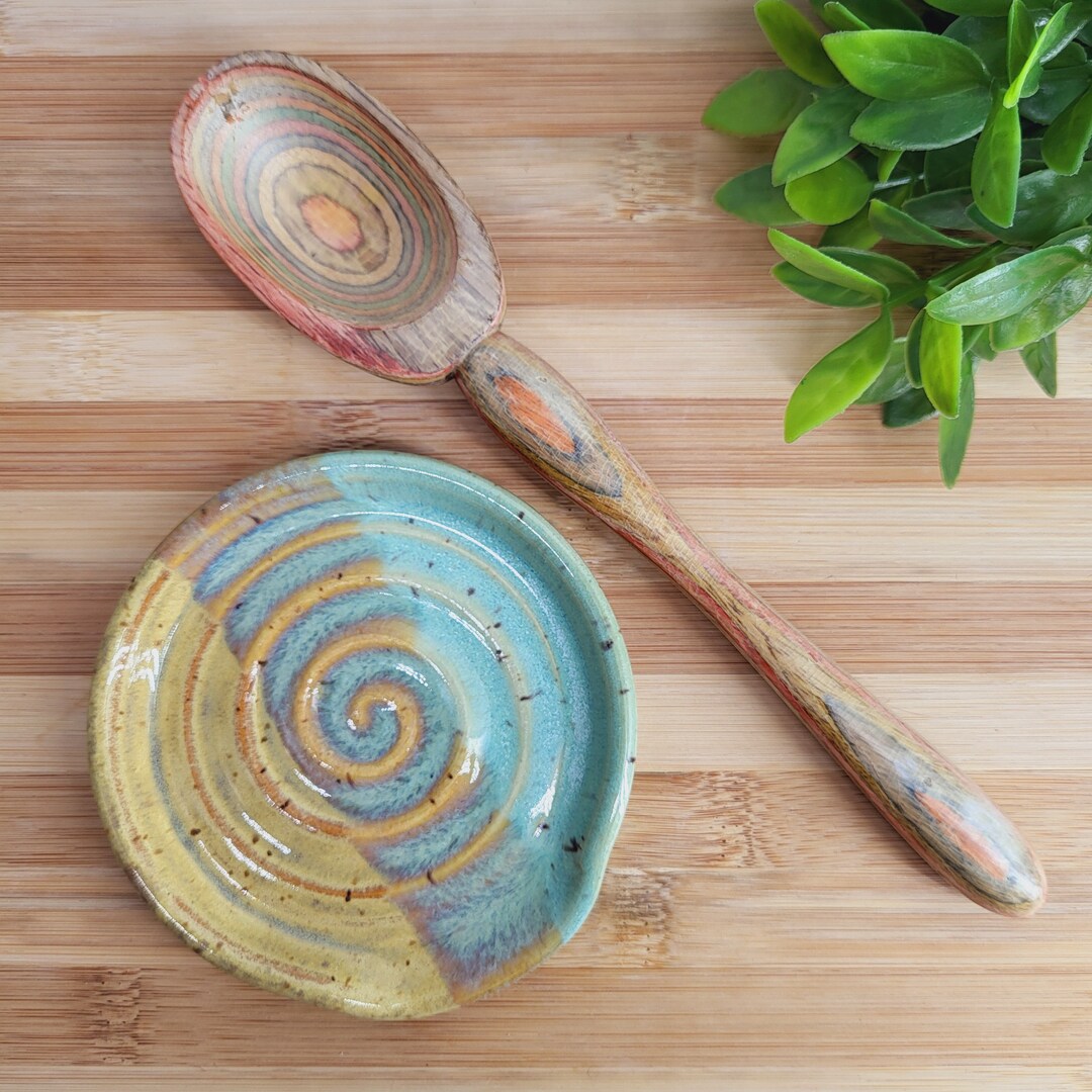 Colourful Swirly Spoonrest Pottery Ceramic Carved - Etsy
