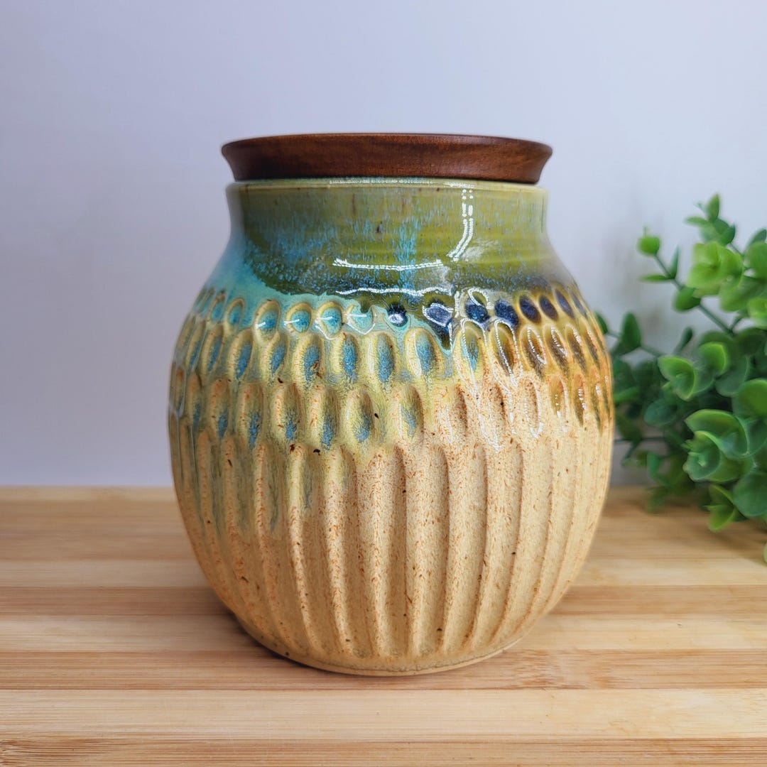 Pottery Jar With Wooden Lid | Wheel Thrown | Ceramic | Handmade - Etsy