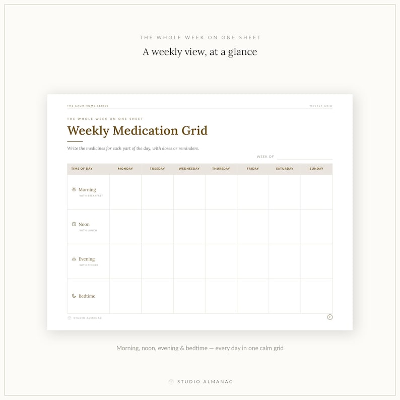 Medication Tracker Spreadsheet and Printable PDF, Weekly Medication Log ...