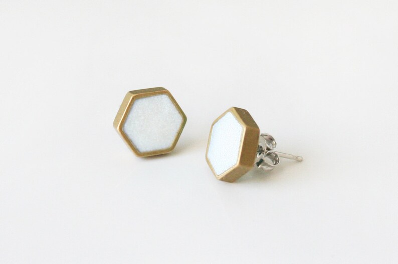 Crystal white hexagon stud earring | Etsy