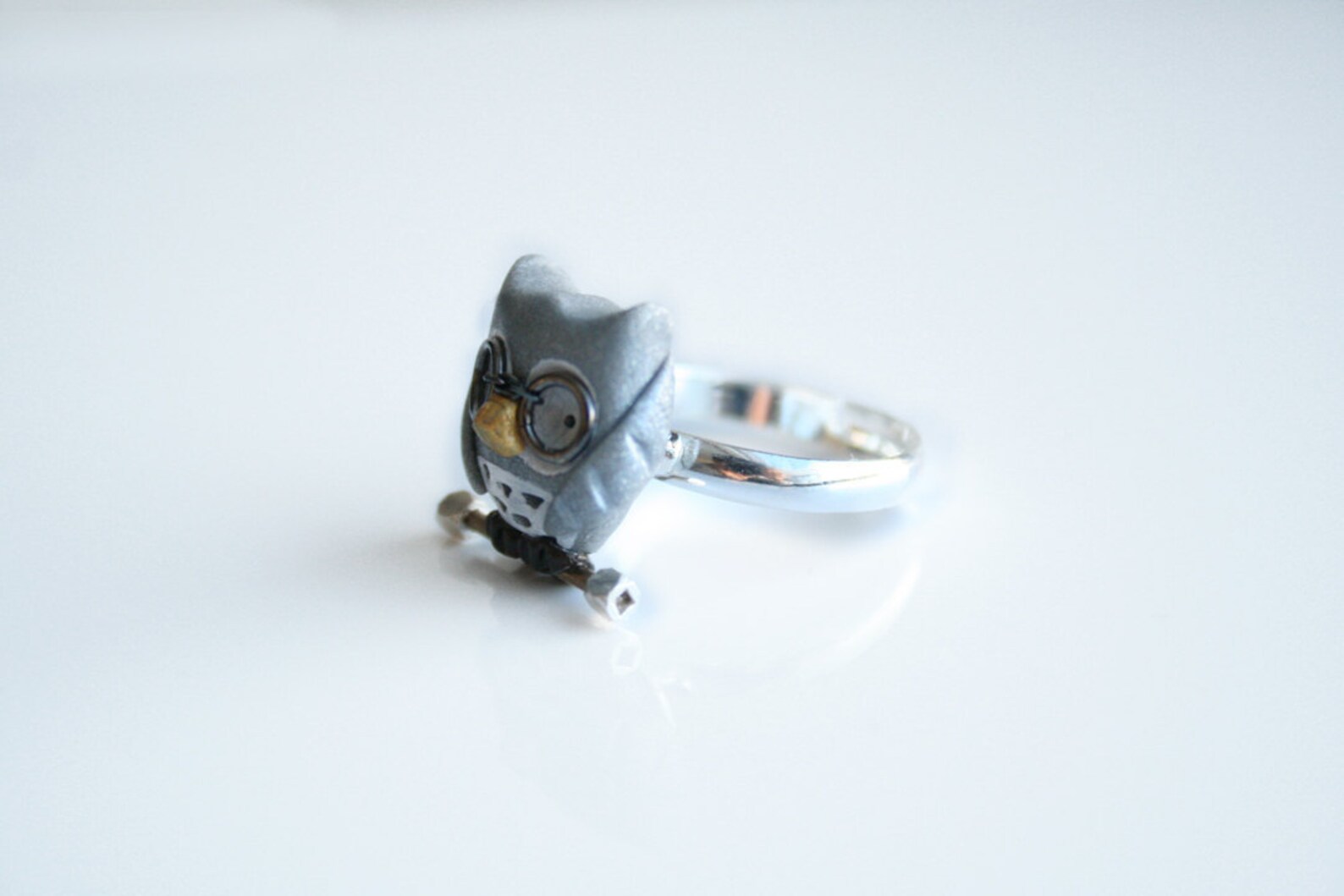 Henry the Owl Ring W/ Sterling Silver Nugget and Brass Bar | Etsy