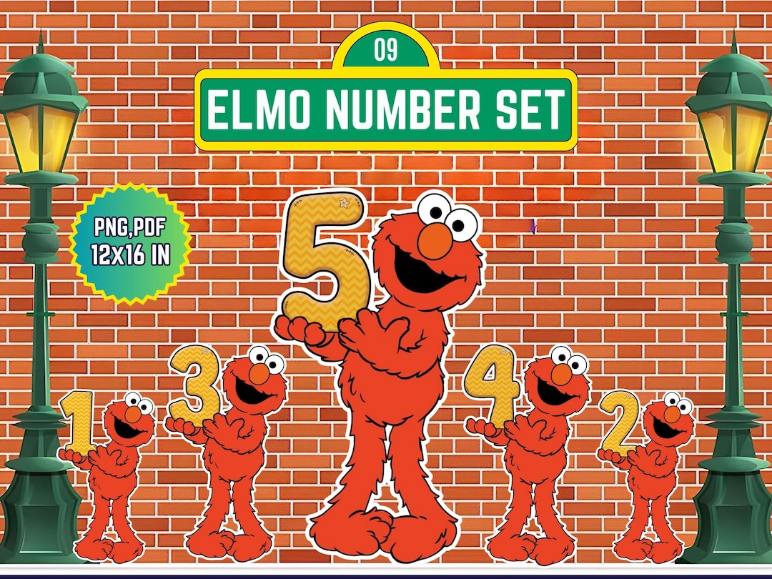 Elmo Birthday Numbers 1-9 | Kids Party Age Signs (PNG PDF) - Etsy