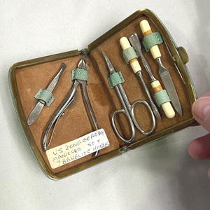 Vintage Bakelite Handle Manicure Set – Antique Grooming Kit in Leather ...