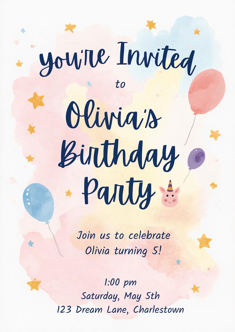 Kids Birthday Invitation Template | Editable Party Invite (digital ...