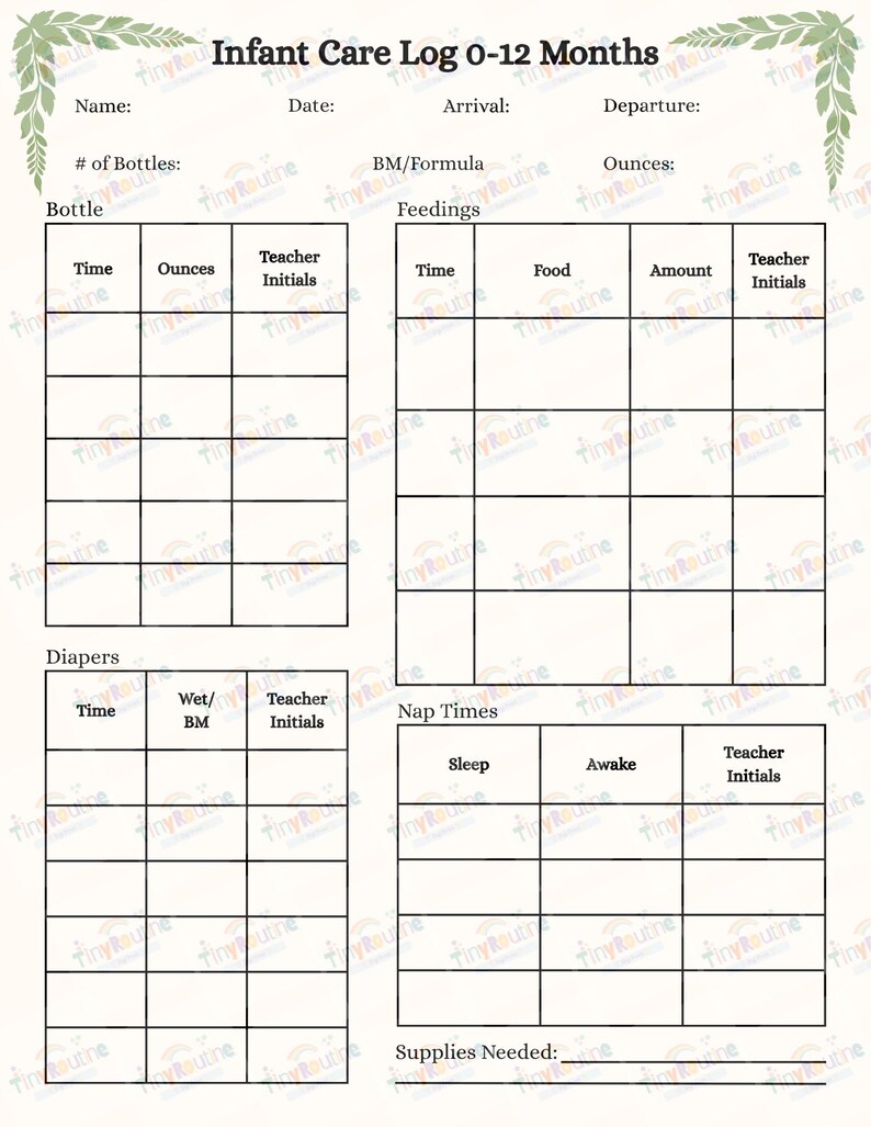 Daily Log for Parents, My First Week Baby Keepsake Gift, Daycare Baby ...